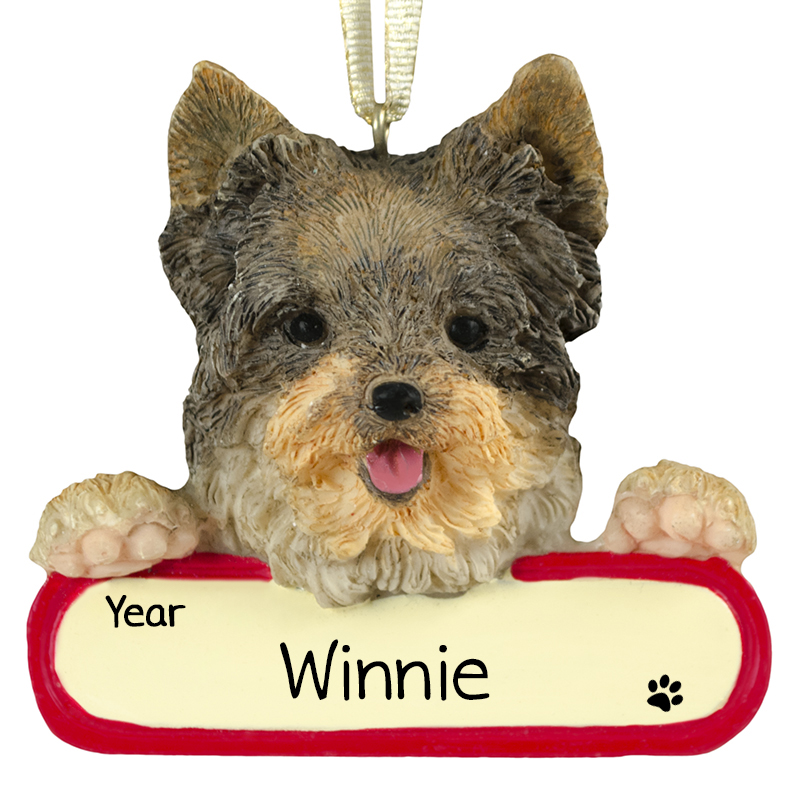 Personalized YORKIE PUPPY CUT On Banner Ornament | Personalized ...
