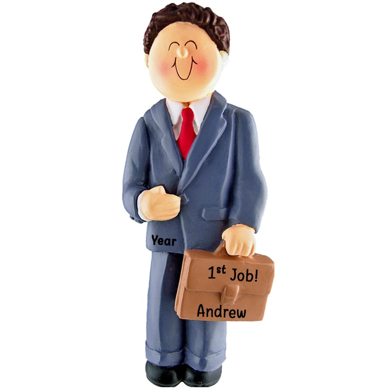 First Job Ornament Keepsake Male Brown Hair | Personalized Ornaments ...