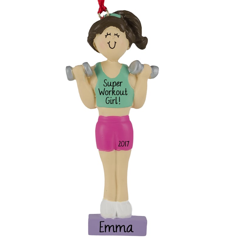 Work-Out FEMALE Holding Hand Weights Ornament BRUNETTE | Personalized ...
