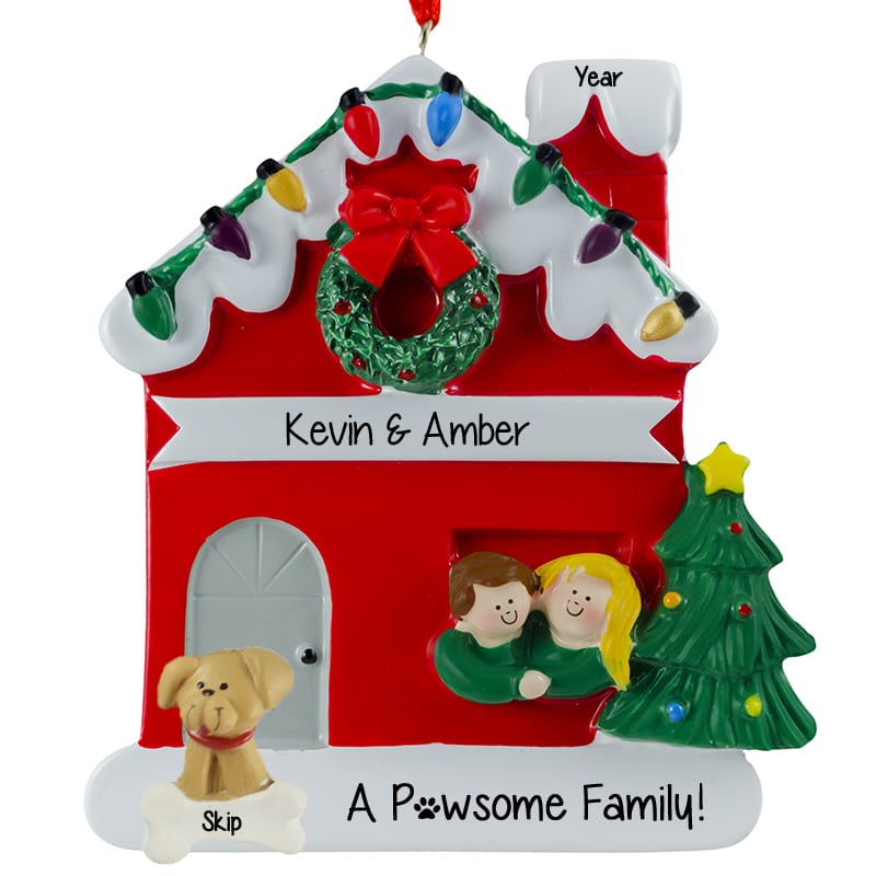 Couple With DOG House Lights Ornament Male BROWN Hair Female BLONDE ...