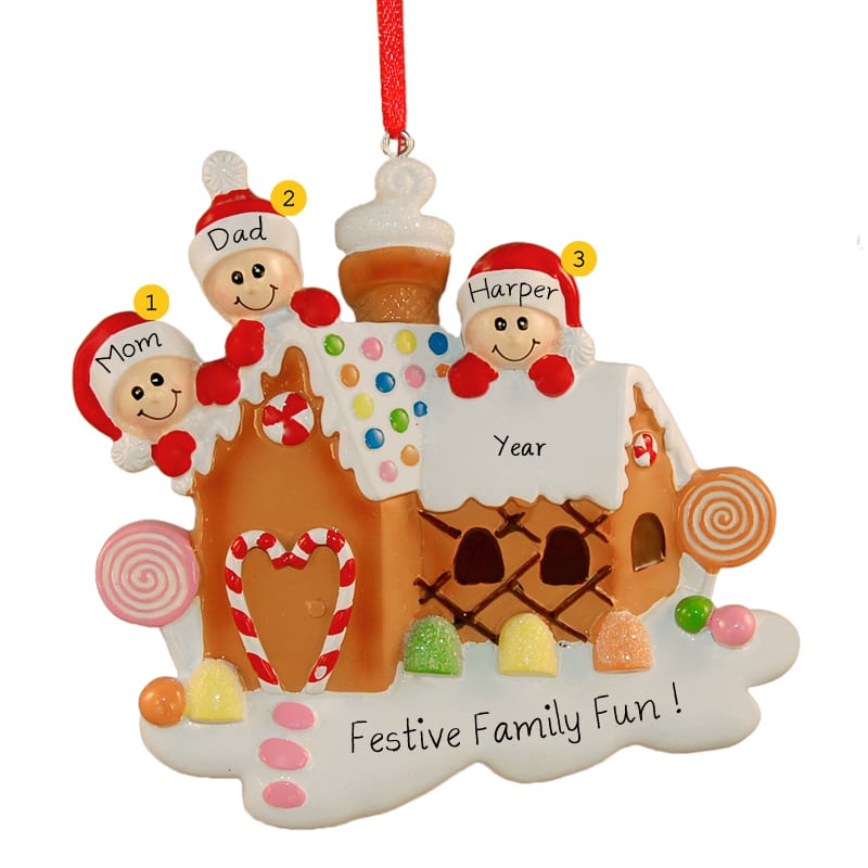 Family Of 3 Gingerbread House Personalized Christmas Ornament ...
