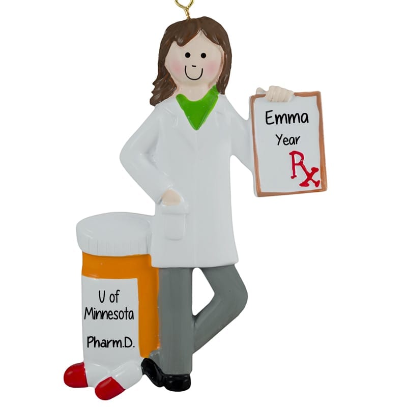 Pharmacist Graduation FEMALE Holding Script Personalized Ornament ...