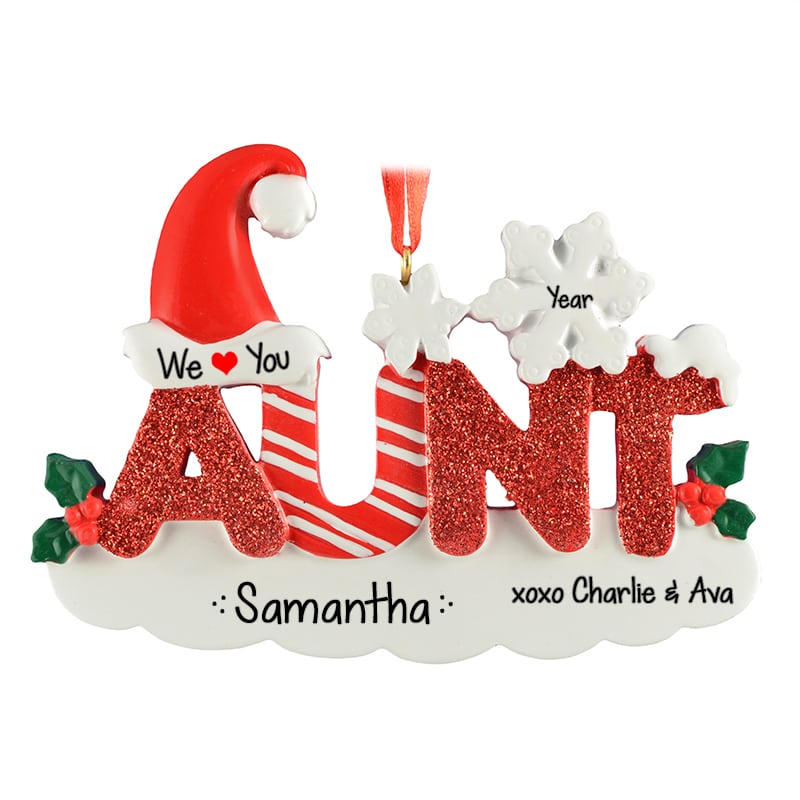 Aunt We Love You Glittered Letters Personalized Ornament | Personalized ...