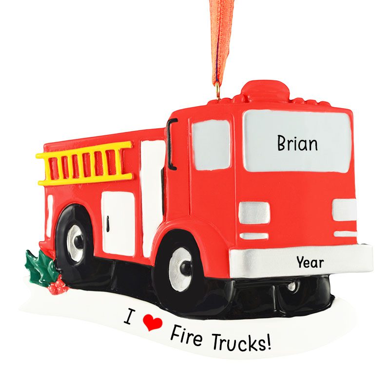 I Love Firetrucks On Banner Keepsake Ornament | Personalized Ornaments ...