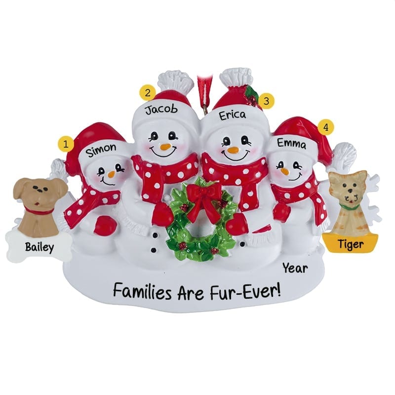 Personalized Snowflake Family Of 4 With Cat And Dog Ornament ...