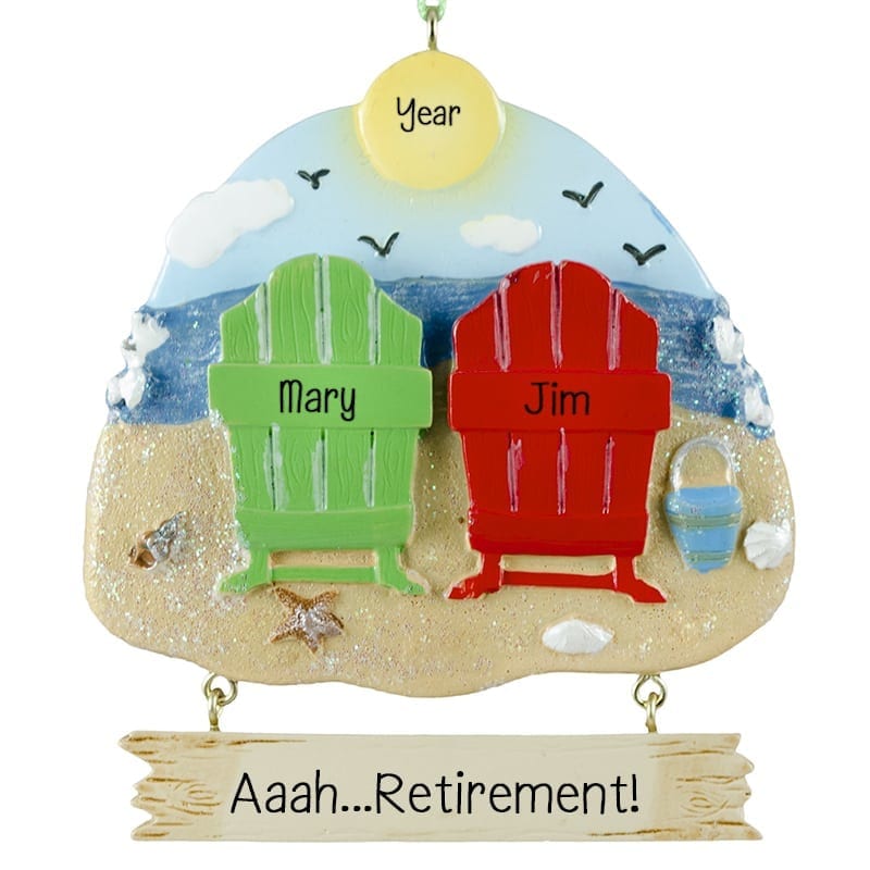Retirement Couple Beach Chairs Dangling Plaque Ornament | Personalized ...