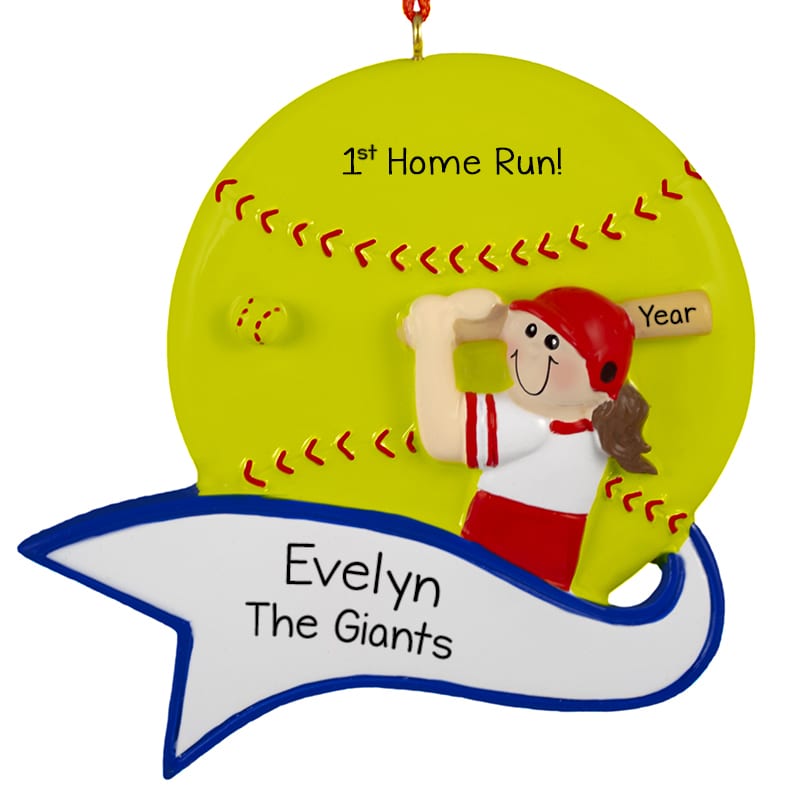 Personalized FEMALE Softball First Home Run Souvenir Ornament YELLOW ...