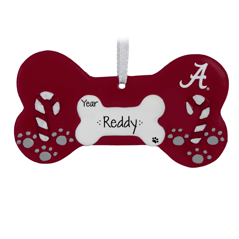 Alabama Crimson Tide Dog Bone Ornament - Personalized Ornaments For You