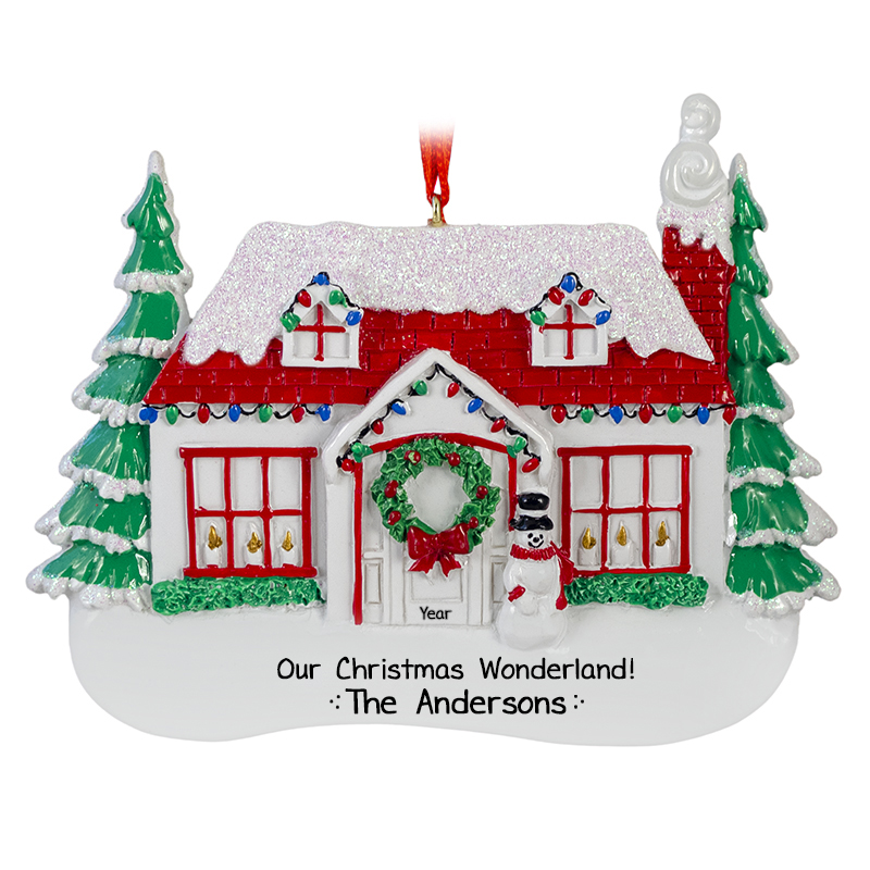 Christmasy House With Snow Covered Trees Ornament - Personalized ...
