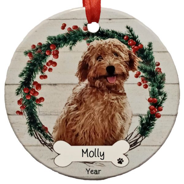 RUST Goldendoodle Personalized Ceramic Wreath Ornament - Personalized ...