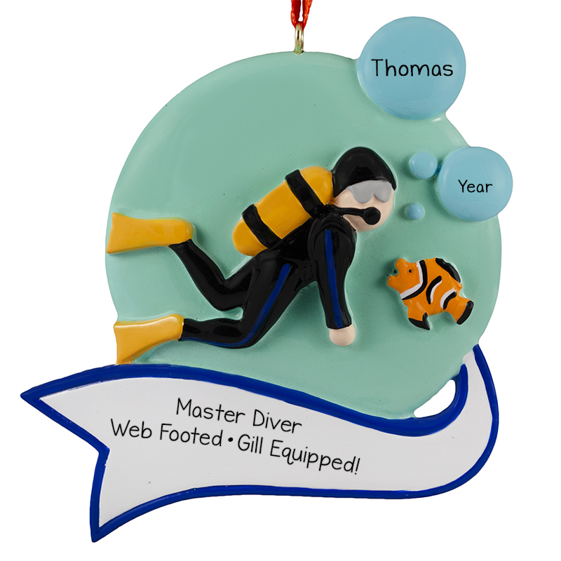 Underwater Scuba Diver And Clown Fish Personalized Ornament ...
