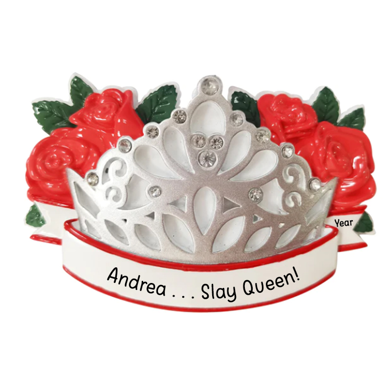 Personalized Slay Queen Crown With Roses And Gems Ornament ...