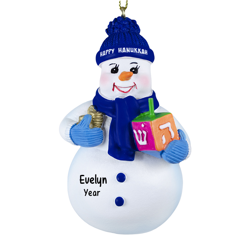 Snowman Holding DREIDEL And Wearing Blue Hat Personalized Ornament ...