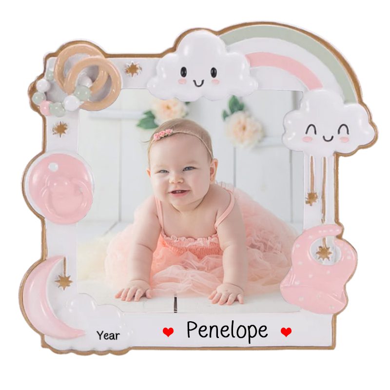 Personalized Baby GIRL Picture Frame With Rainbow Ornament PINK ...