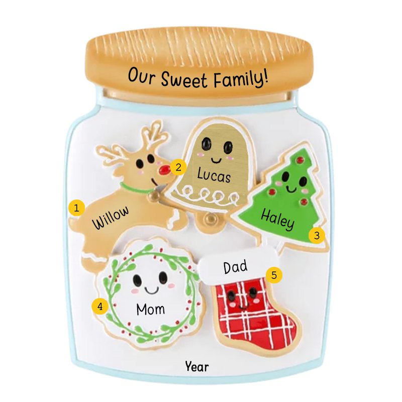 Personalized Family Of 5 Decorated Cookies In Jar Ornament ...
