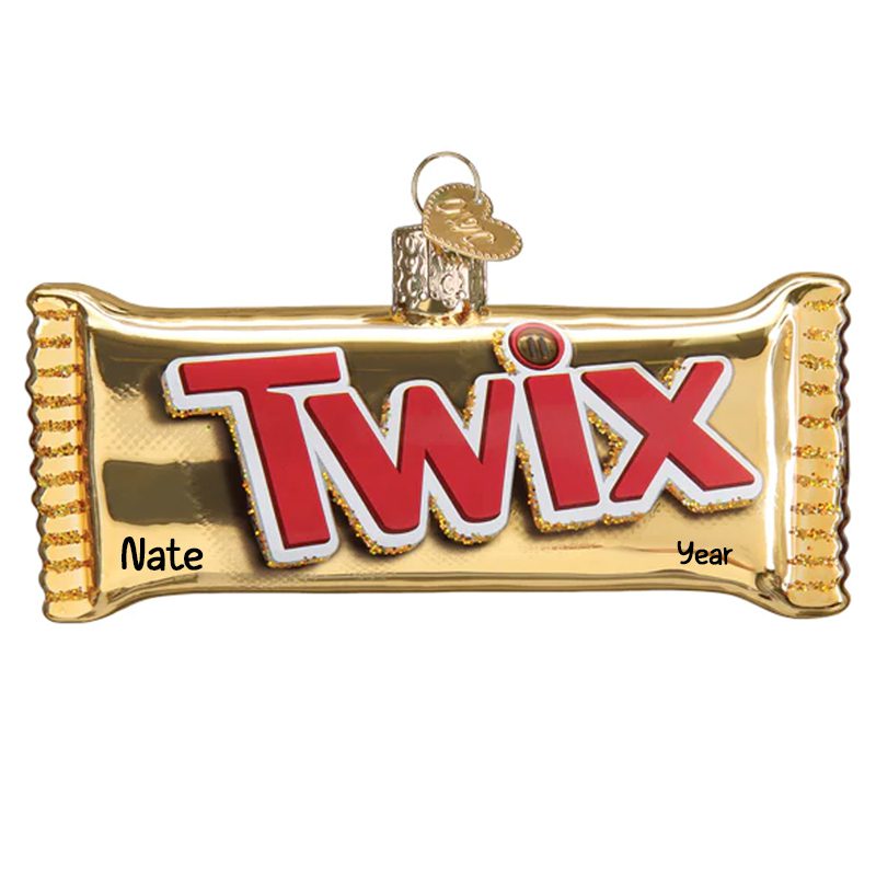 Personalized Twix Candy Bar 3-D Glittered Glass Ornament - Personalized ...