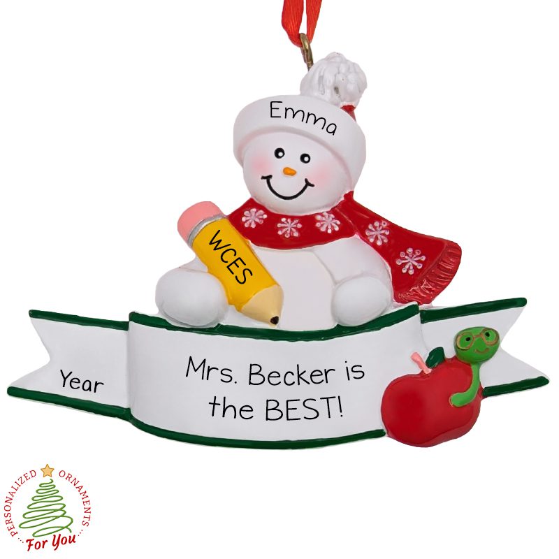 Teacher Gift From Student Snowman Holding Pencil Ornament ...