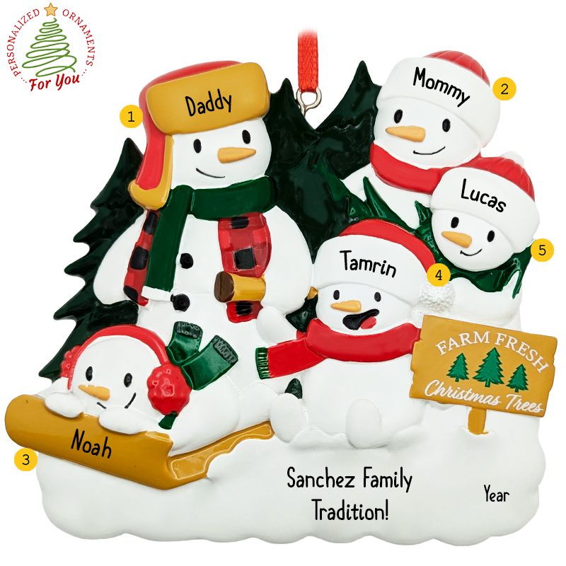 Personalized Five Snowmen Christmas Tree Farm Ornament - Personalized ...