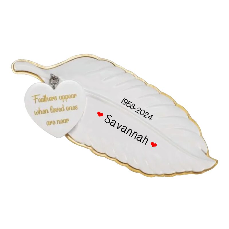 Personalized Elegant Gold And White Feather Memorial Ornament ...