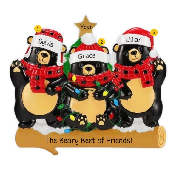 Three Best Friends Black Bears On Branch Personalized Ornament ...