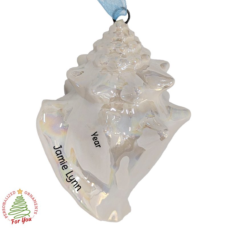Personalized Iridescent 3-D Conch Shell Ceramic Ornament - Personalized ...