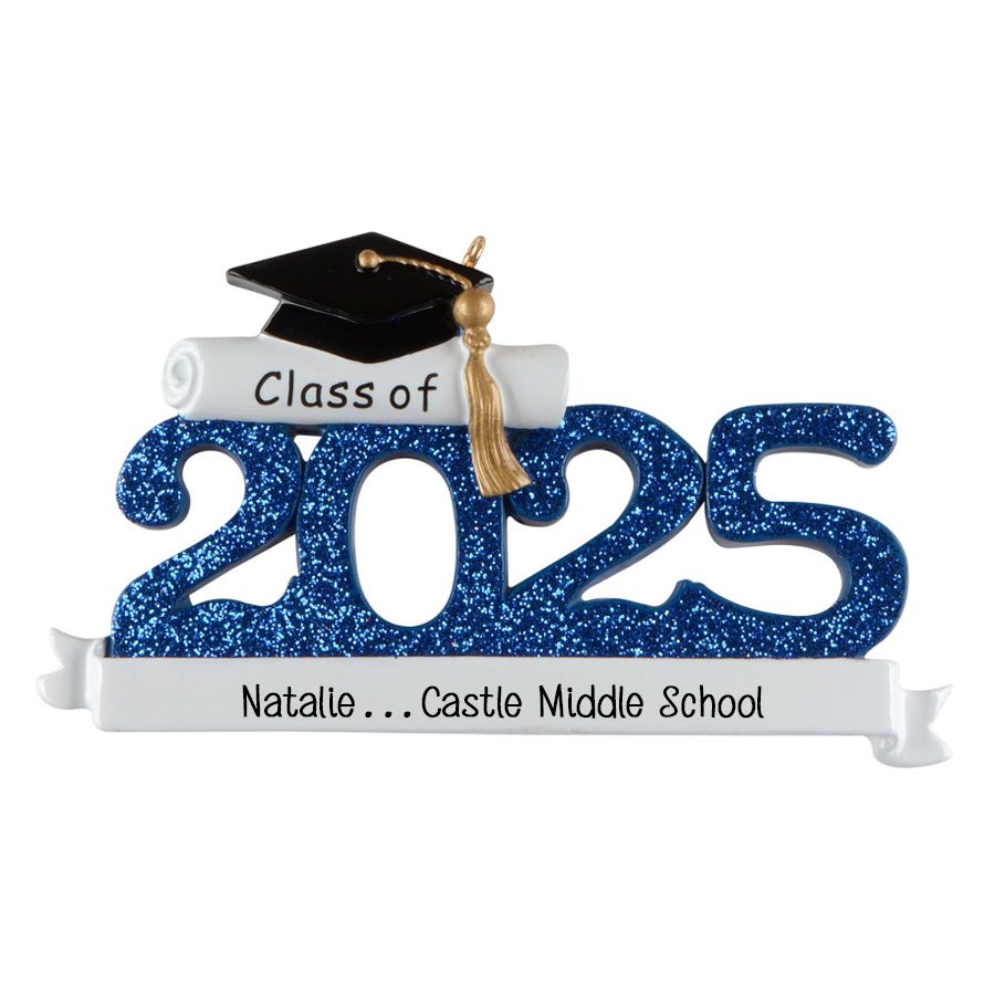 BLUE CLASS OF 2025 Middle School Grad Glittered Numbers Ornament ...