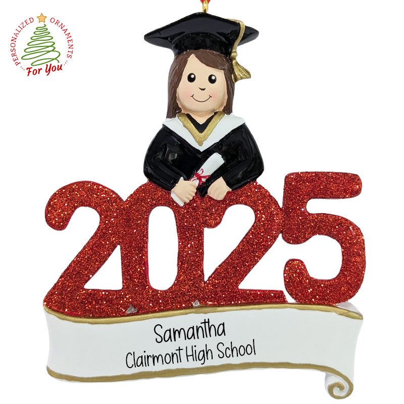 Personalized FEMALE 2025 High School Graduate RED Glittered Keepsake ...