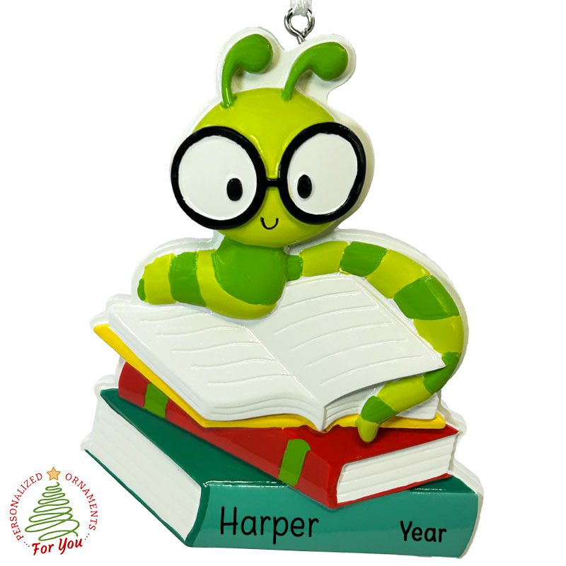 Personalized Bookworm Reading Ornament – Custom Name and Year ...