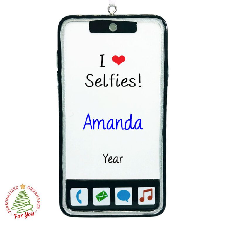 Personalized I Love Selfies Black And Silver Cell Phone Ornament ...