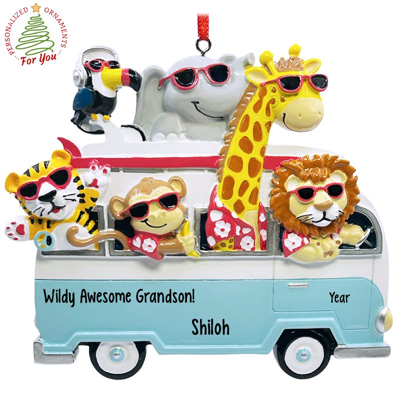 Personalized Wildly Awesome Grandchild Zoo Animals In Van Keepsake ...