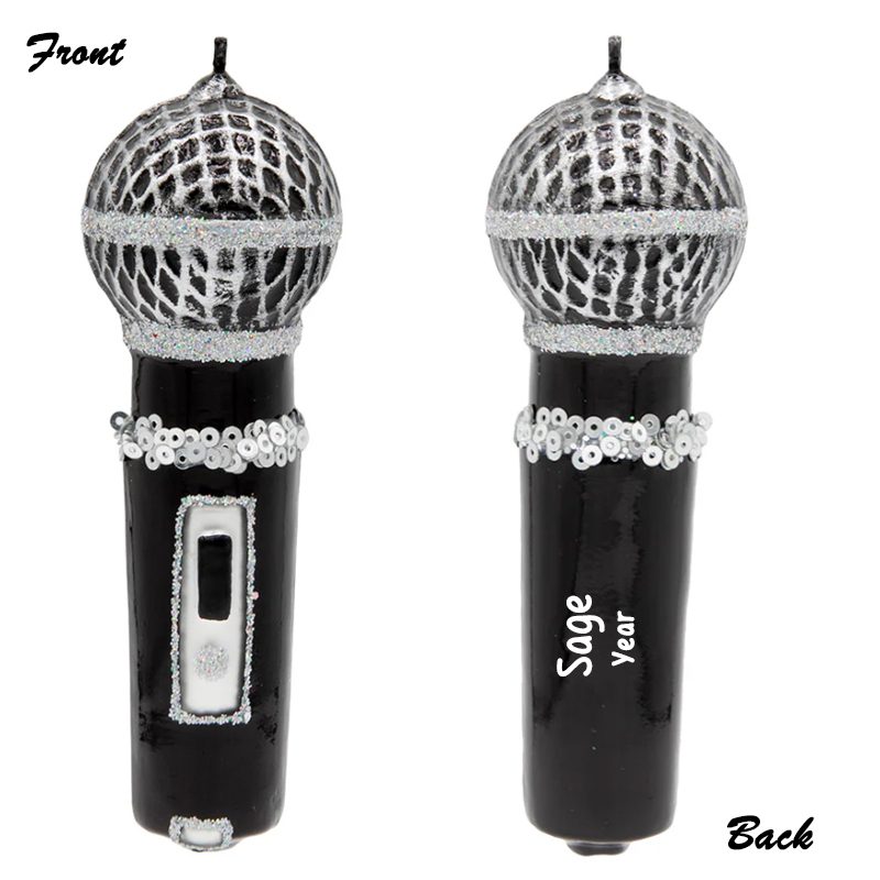 Glittered Glass BLACK Glittered Microphone Fully Dimensional Ornament ...