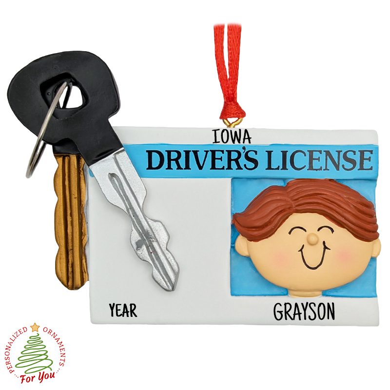 BOY New Driver License Personalized Ornament RED Hair | Personalized ...