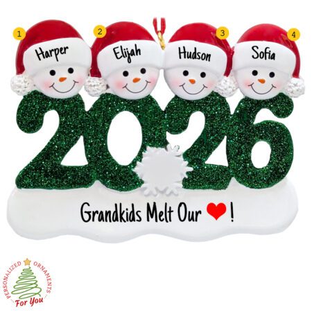 Personalized 4 Grandchildren Green Glittered Numbers 2026 Ornament ...